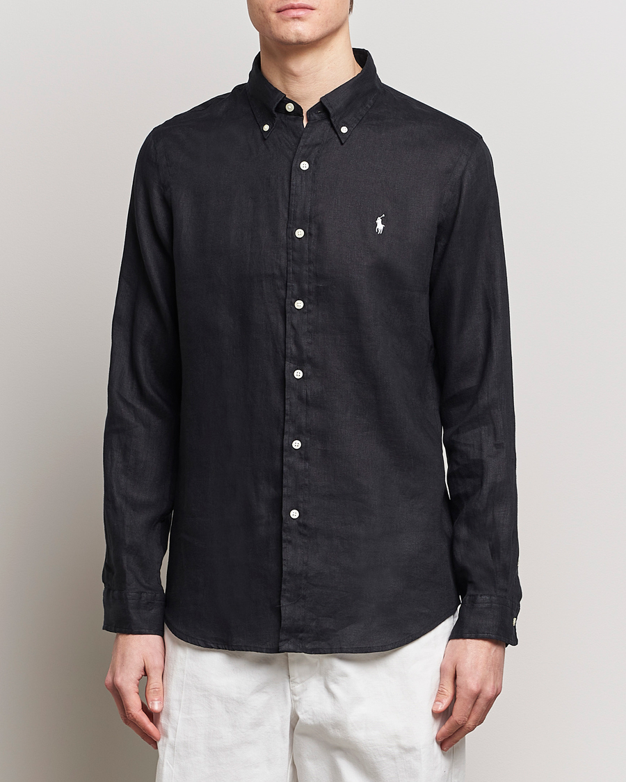 Polo Ralph Lauren Custom Fit Linen Button Down Polo Black at CareOfCarl.com