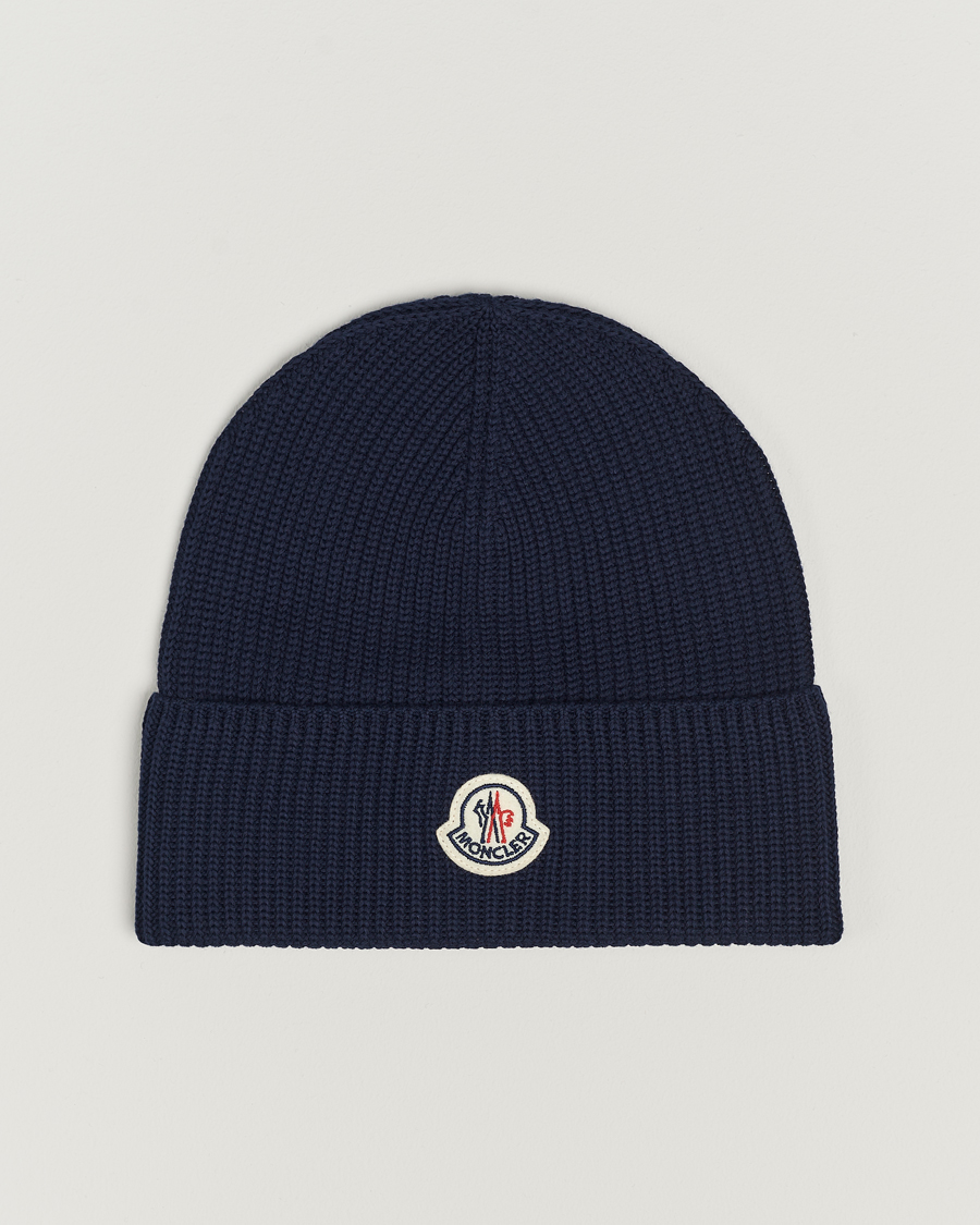 Moncler Ribbed Wool Beanie Navy at CareOfCarl.com