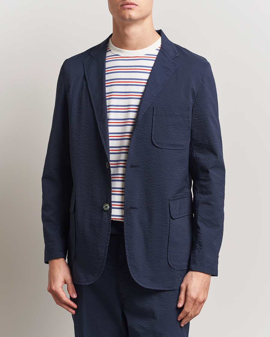 BEAMS PLUS Indigo Dyed Striped T-Shirt Sax Blue at CareOfCarl.com