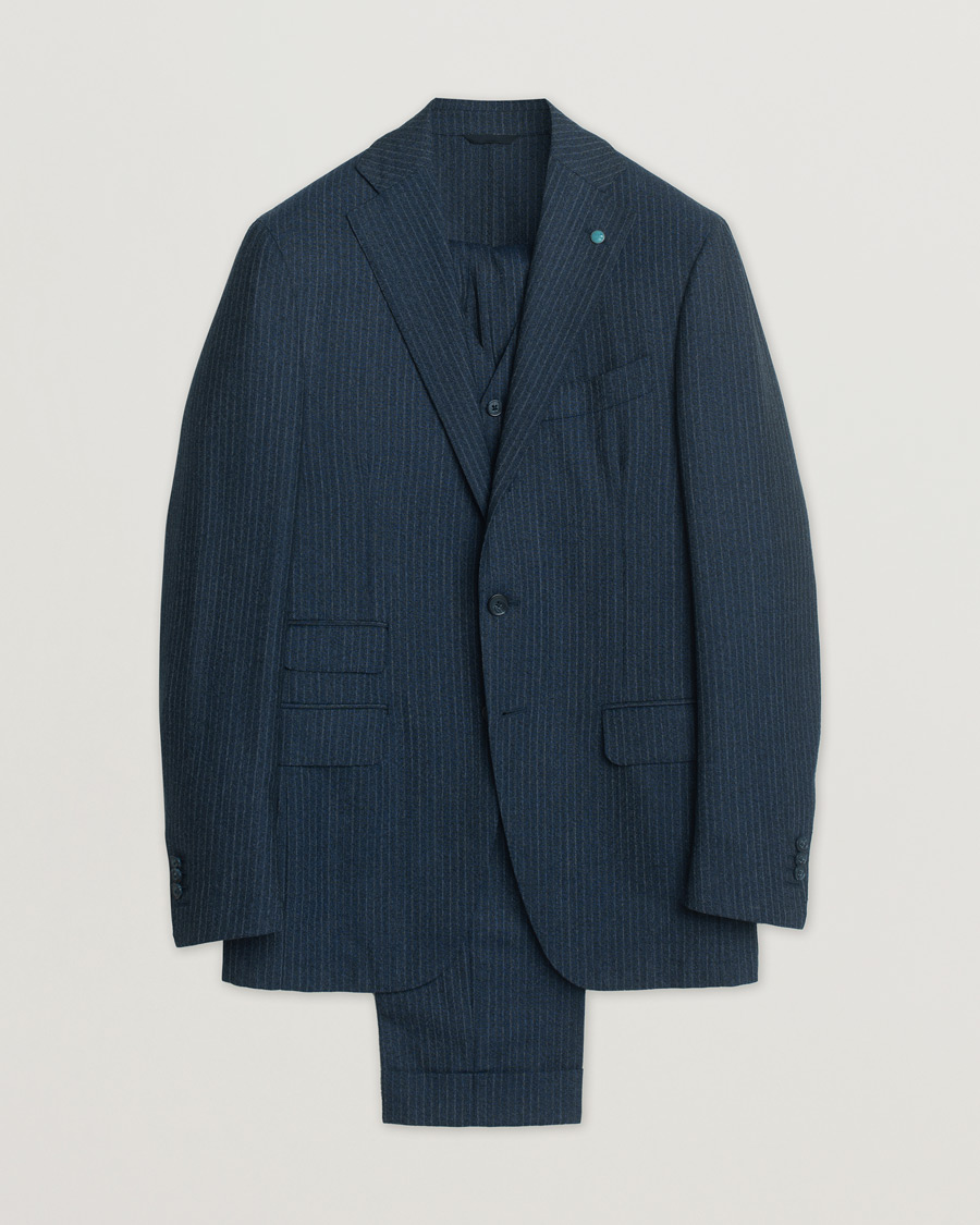 Eidos Napoli 3-Piece Pinstripe Suit Wool Navy 48 at CareOfCarl.com